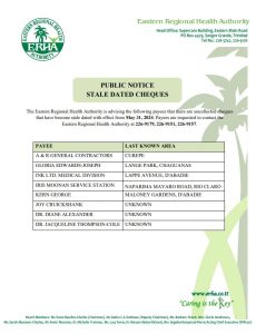 Notice-Stale Dated Cheques – EASTERN REGIONAL HEALTH AUTHORITY