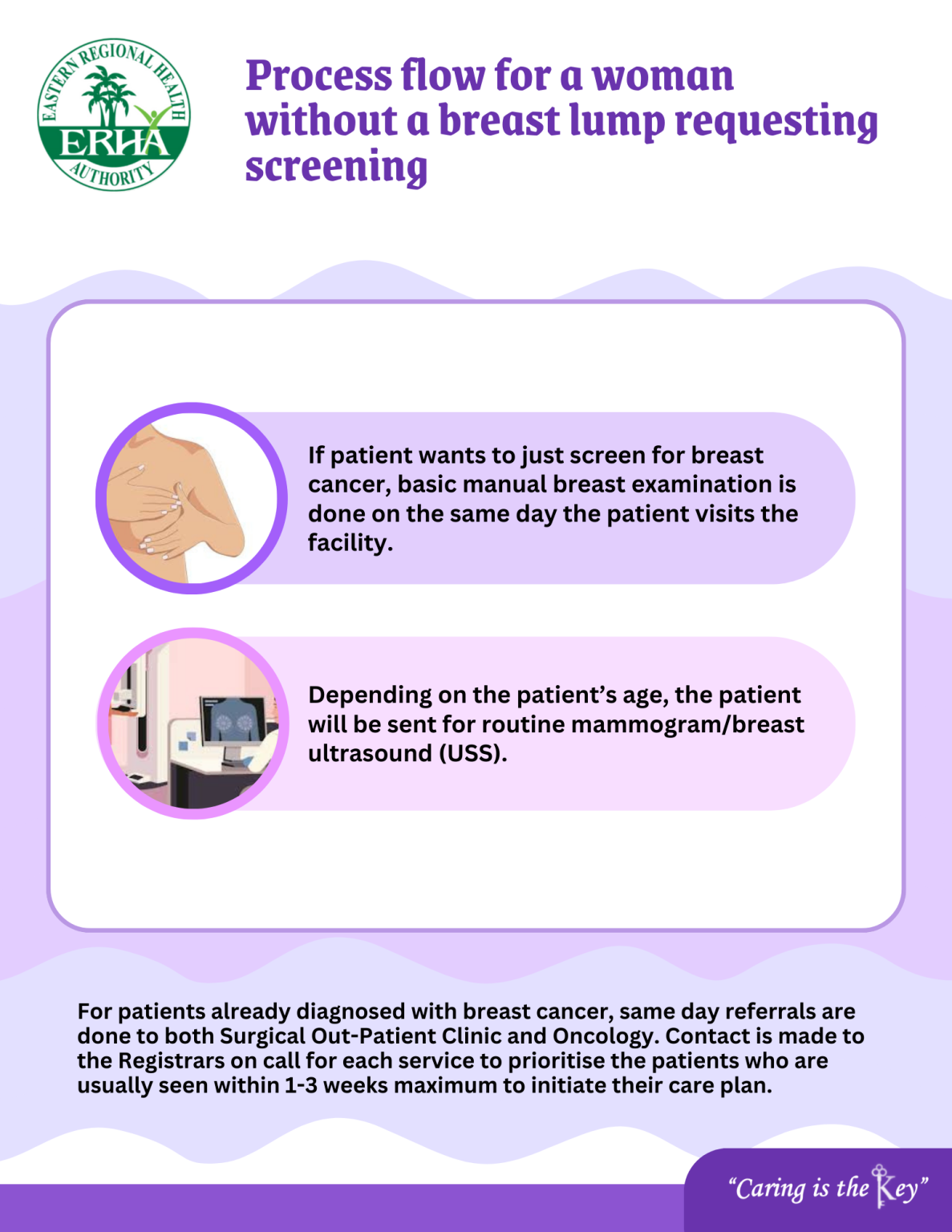 Process flow for a woman without a breast lump requesting screening ...